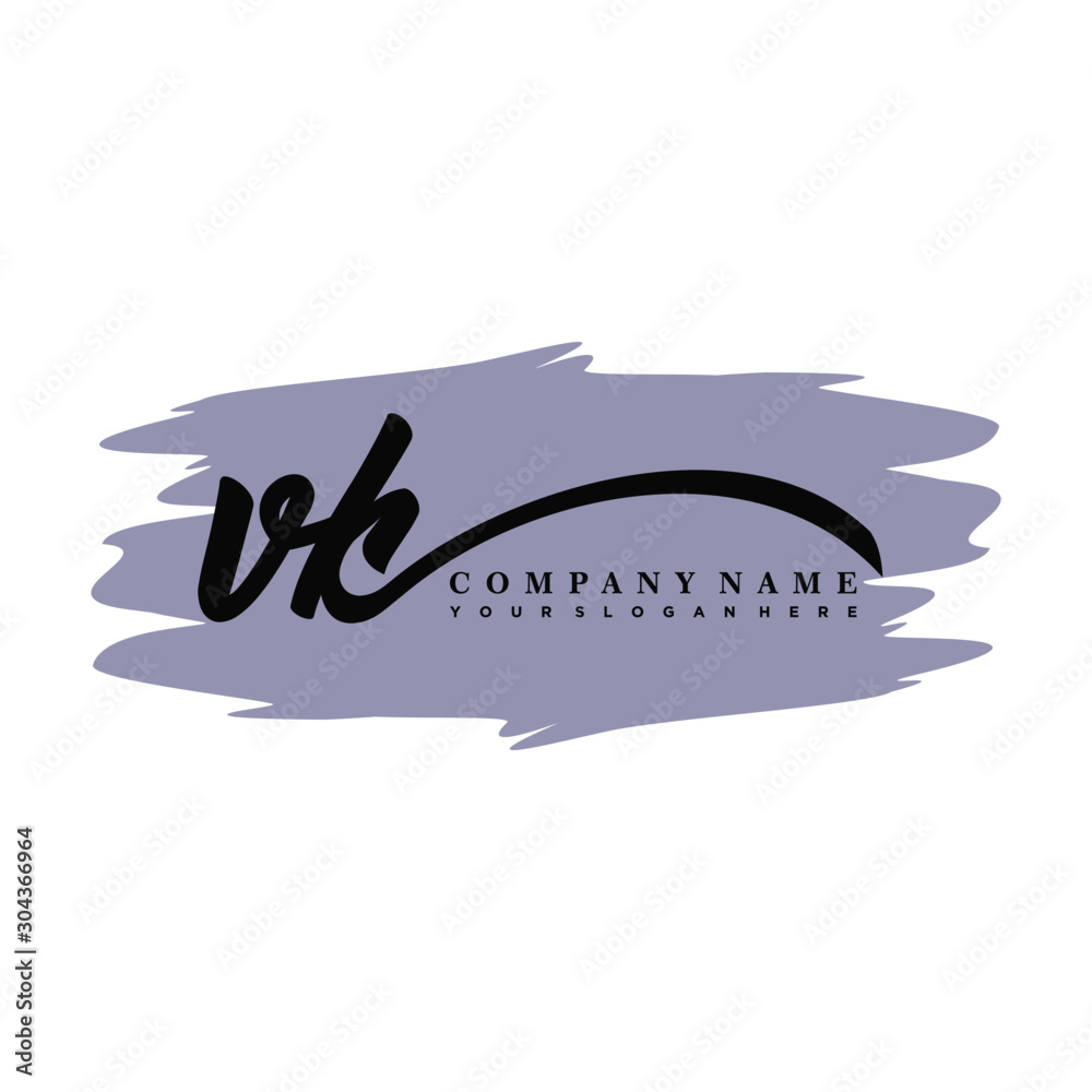VK handwritten logo vector template. with a gray paint background, and ...