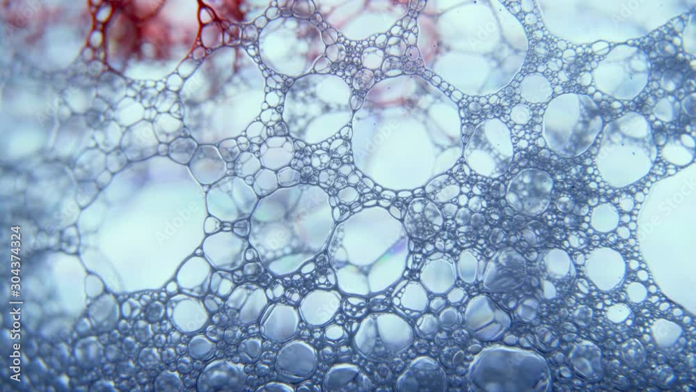Microscopic view of foam structure, blood fluid flow, laboratory ...