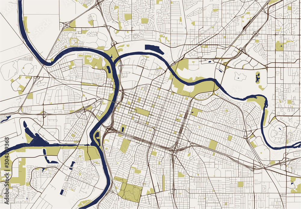 map of the city of Sacramento, USA Stock Vector | Adobe Stock
