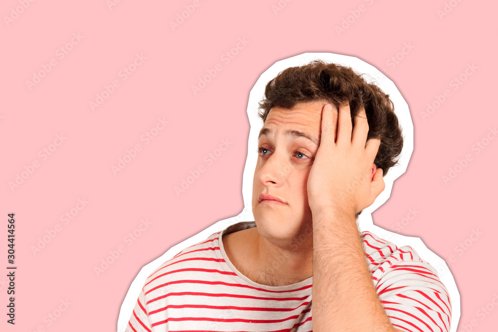 desperate crying man with hand in hair. emotional man isolated on white ...