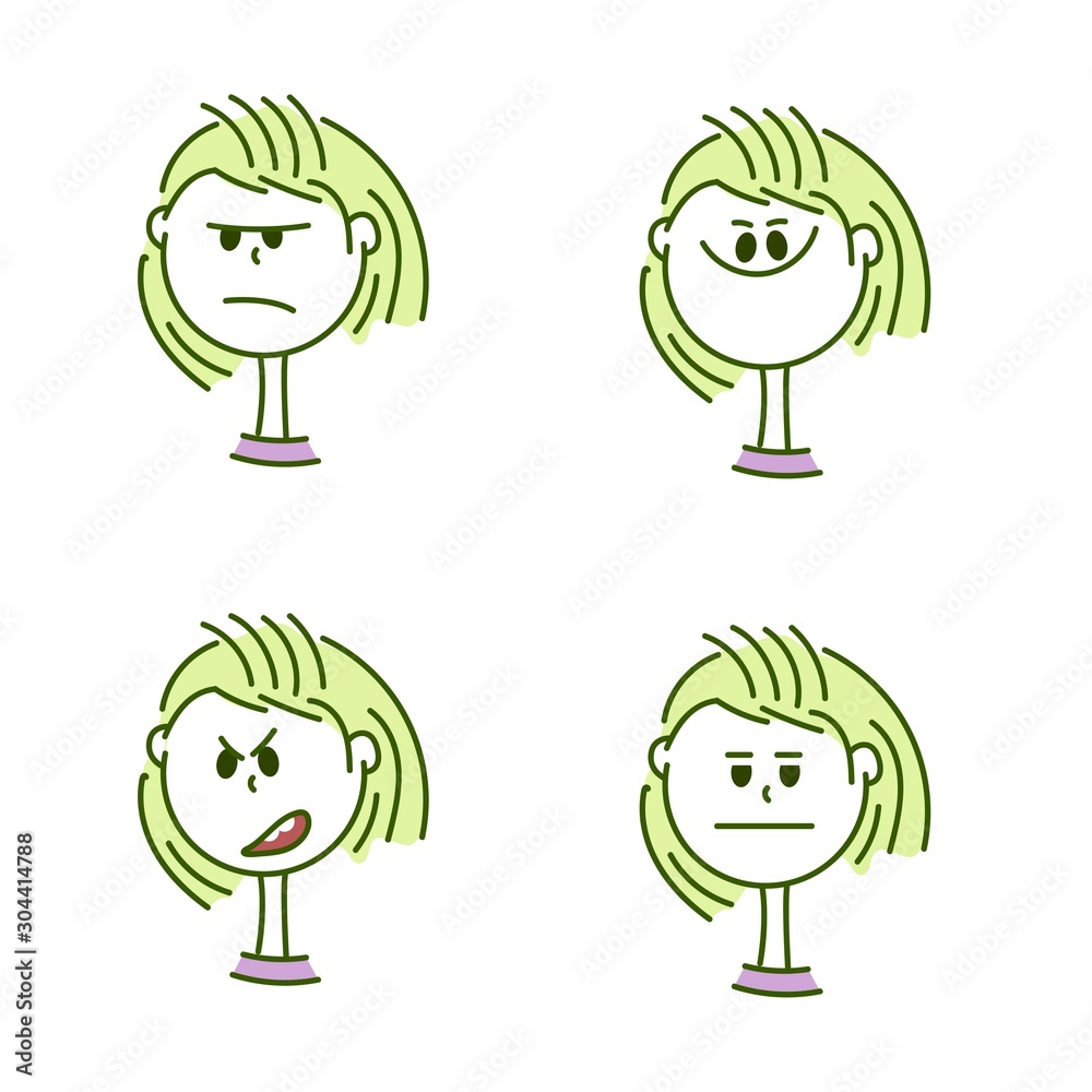 Set of girl's emotions. Facial expression. Girl Avatar. Young woman ...