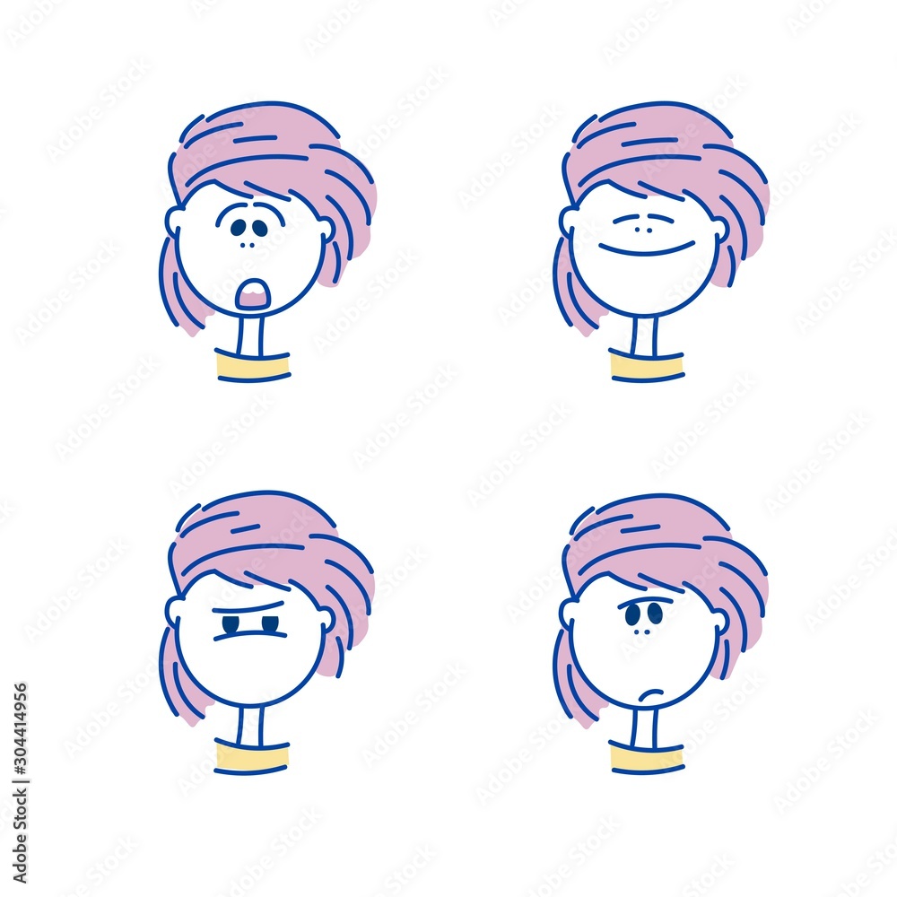 Set of girl's emotions. Facial expression. Girl Avatar. Young woman ...