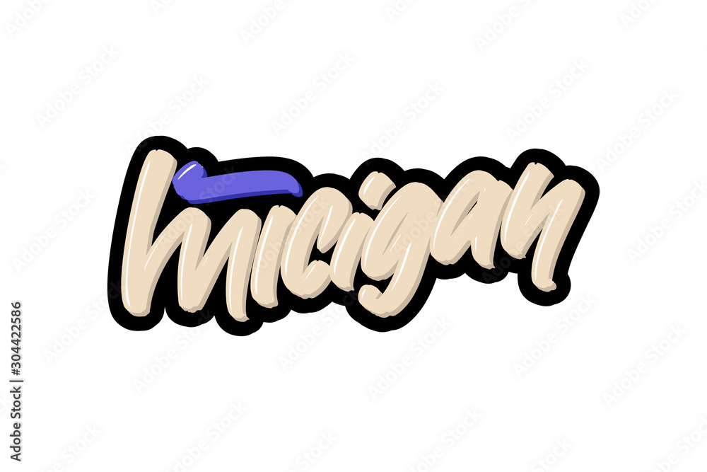 Michigan hand drawn modern brush lettering text. Vector illustration ...