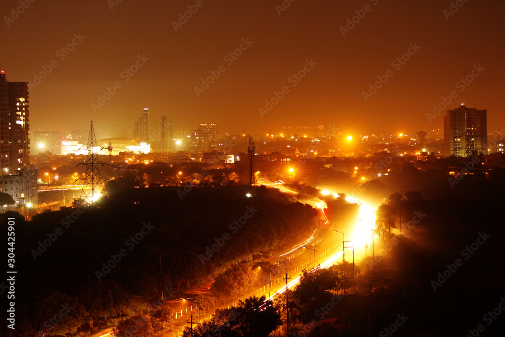 view of a busy road at night time Stock Photo | Adobe Stock