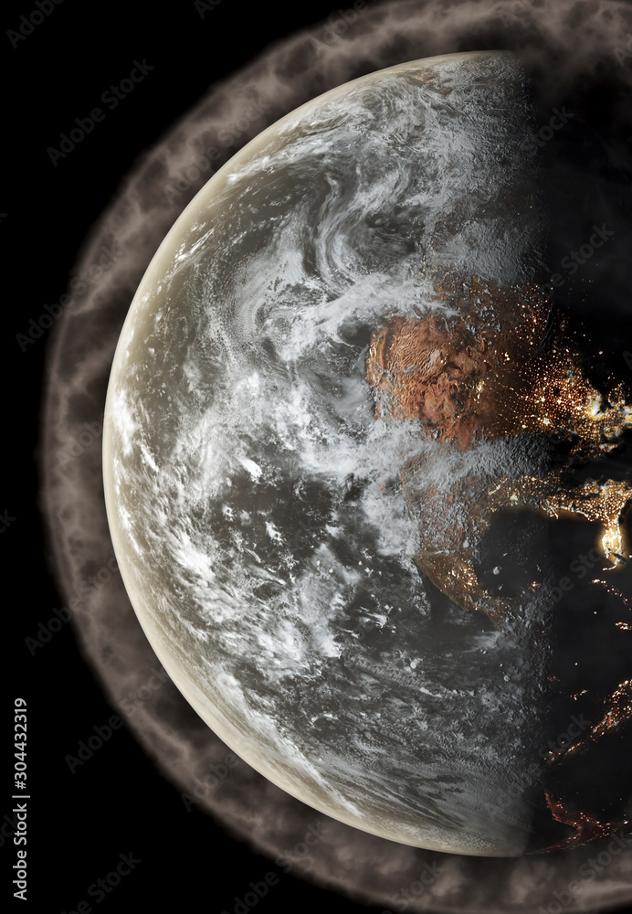 Polluted Earth concept with thick pollution as a haze covering the ...