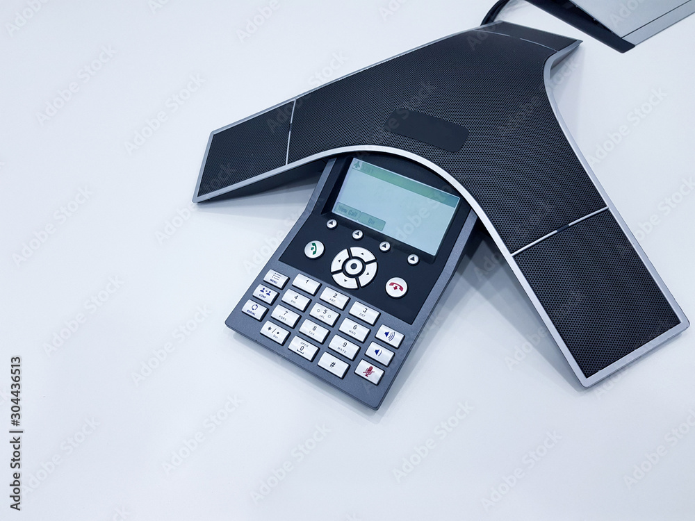 Business conference phone set up in the meeting room. Communication ...