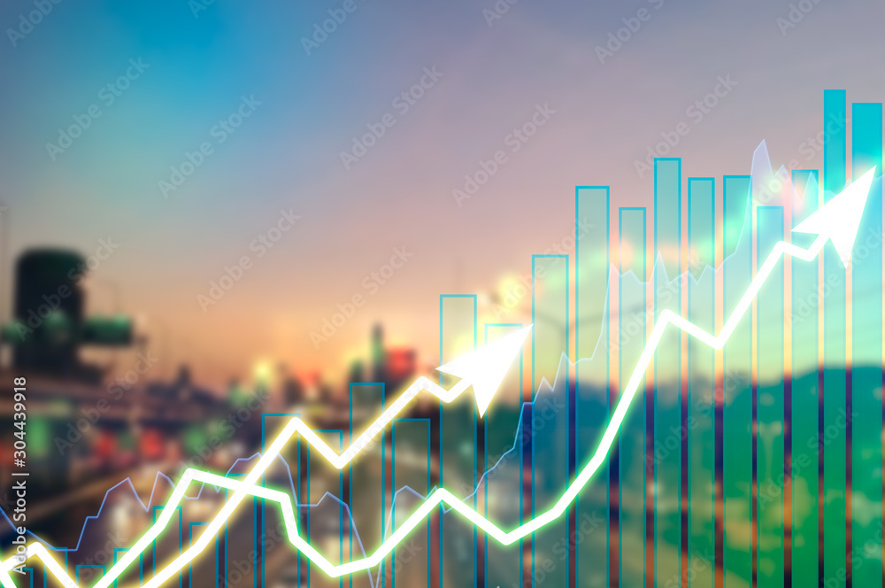 Stock market digital graph chart on LED display concept. A large ...