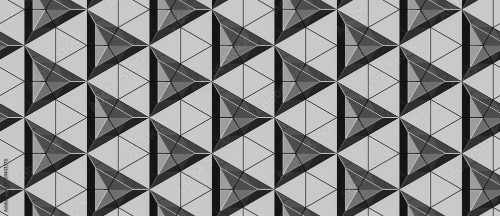 Black ceramic tiles composite 3D triangles with bevels and simple ...