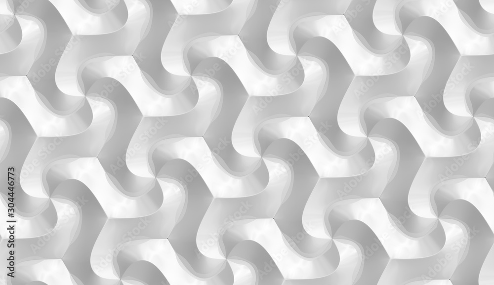 3D panel is smoothly curved shapes in white glossy material. High ...