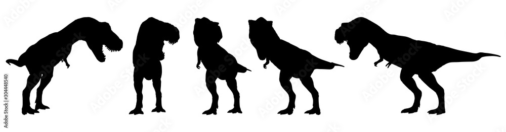 Tyrannosaurus rex ( T-rex ) is walking and snarling . Silhouette design ...
