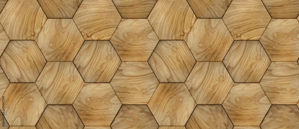 3D Wallpaper of wood design hexagon 3d panels with plywood decor ...