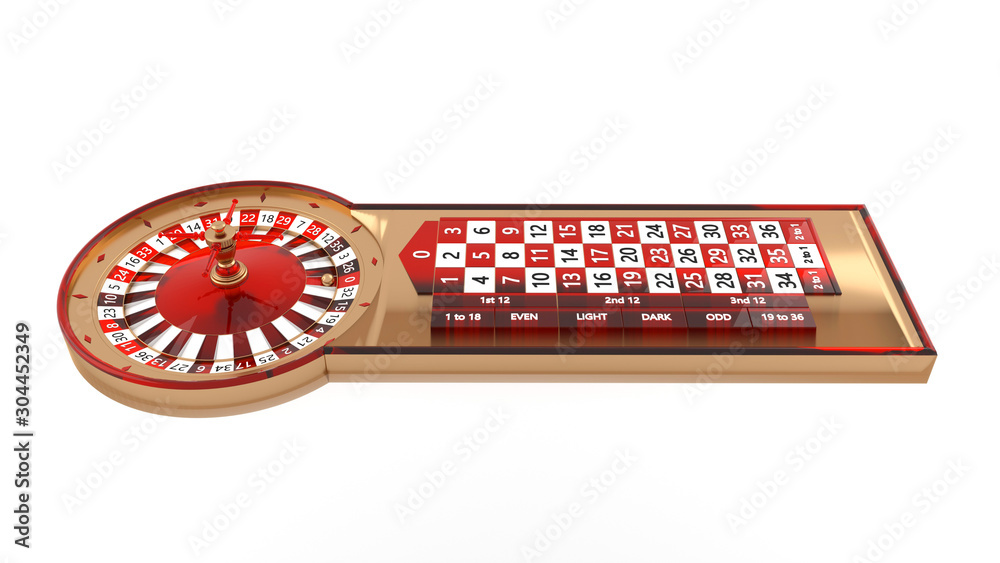 Gold And Red Roulette Wheel Table Concept On White Background - 3D ...