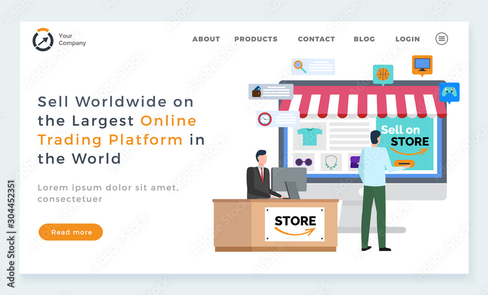 Sell worldwide with largest trading platform vector, people with online ...