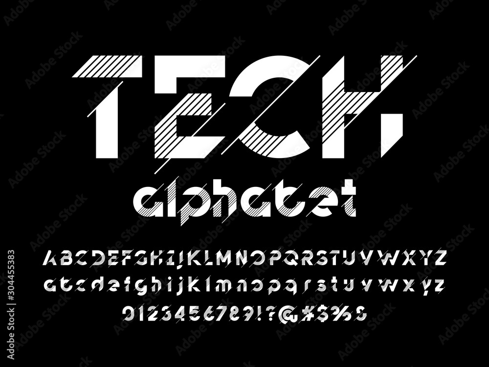 Abstract lines alphabet design with uppercase, lowercase, numbers and ...