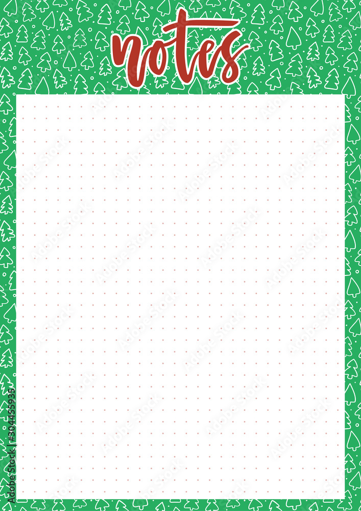 Cute A4 template for notes with lettering and Christmas trees ...
