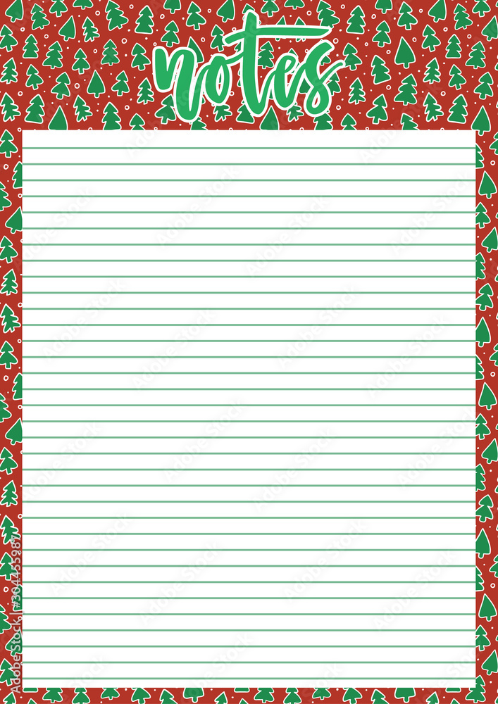 Cute A4 template for notes with lettering and Christmas trees ...