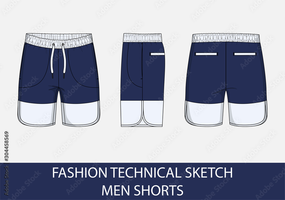 Fashion technical drawing sketch for men shorts in vector graphic Stock ...
