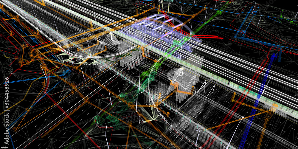 The BIM model of the object of transport infrastructure of wireframe ...