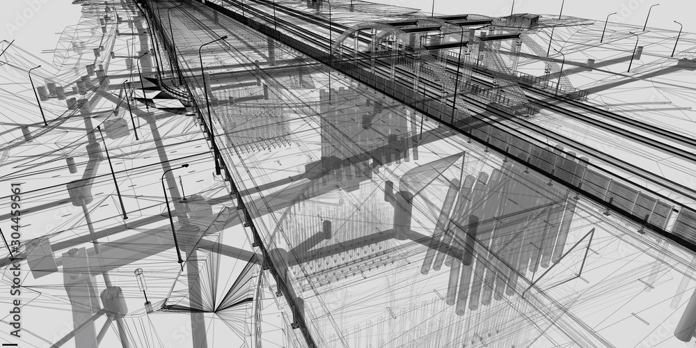 The BIM model of the object of transport infrastructure of wireframe ...