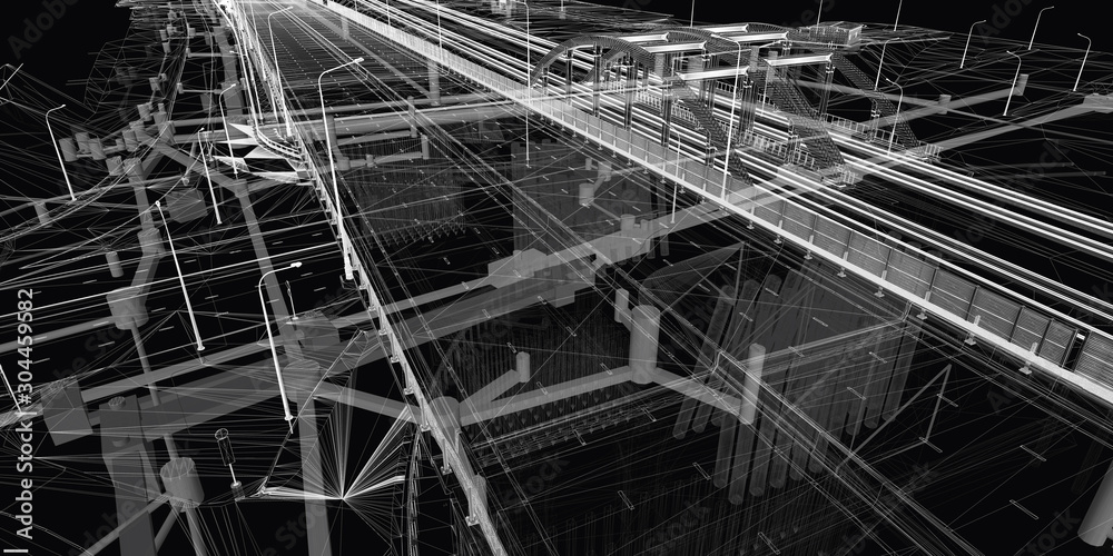 The BIM model of the object of transport infrastructure of wireframe ...