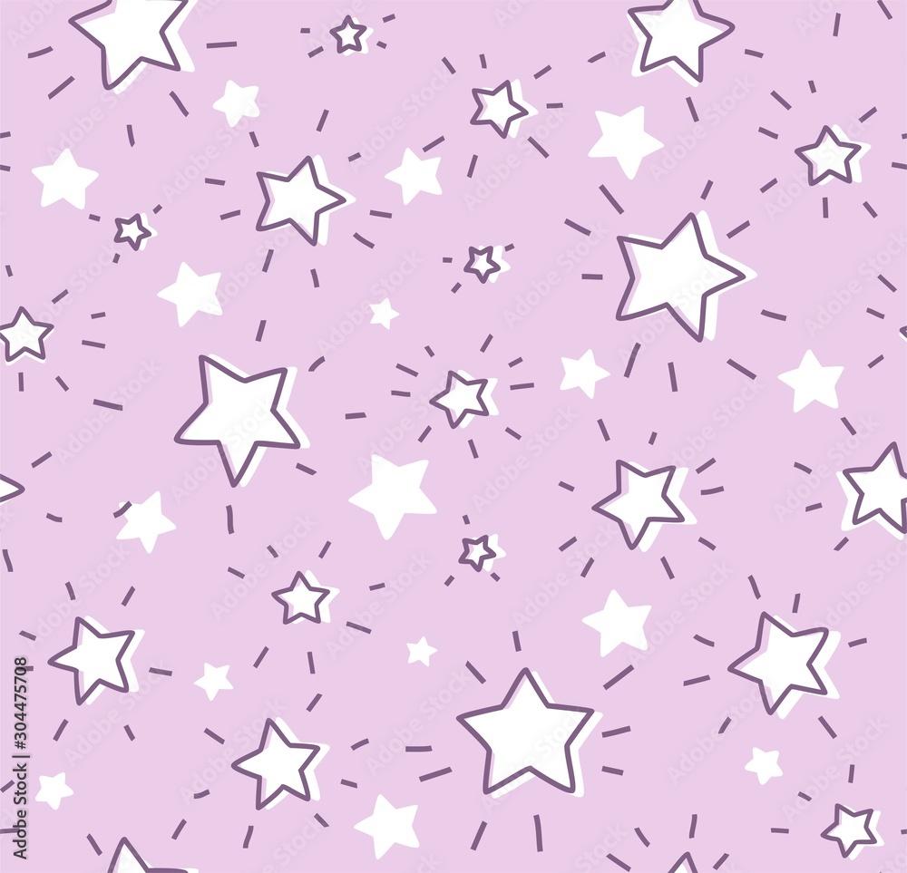 Contour stars, seamless lilac pattern, vector. Contour, shining stars ...