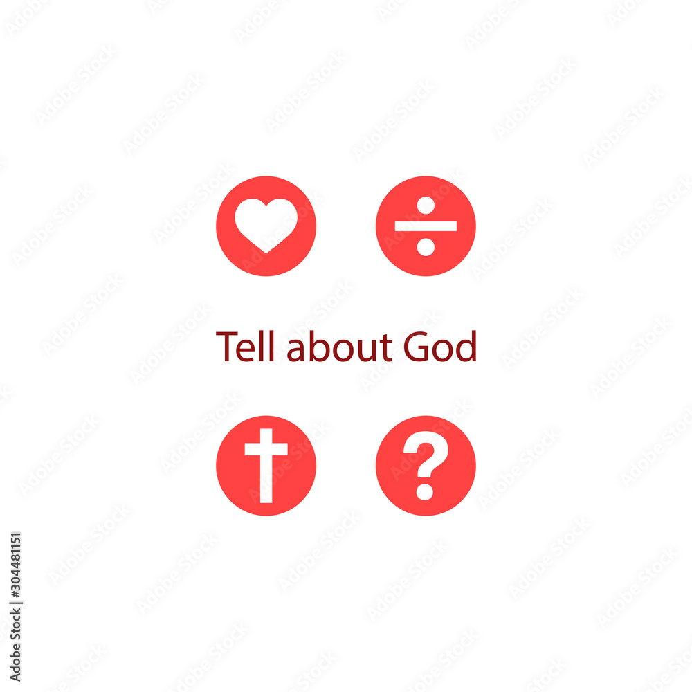 ภาพประกอบสต็อก Rescue plan in icons. Caption: "Tell me about God ...