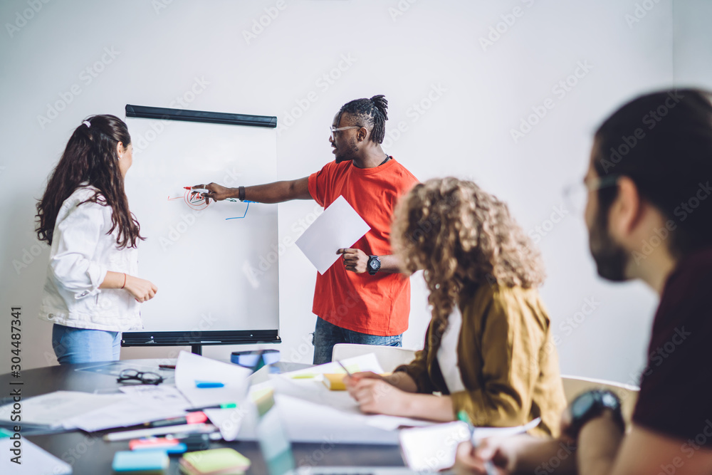 Talking young students drawing plan Stock Photo | Adobe Stock