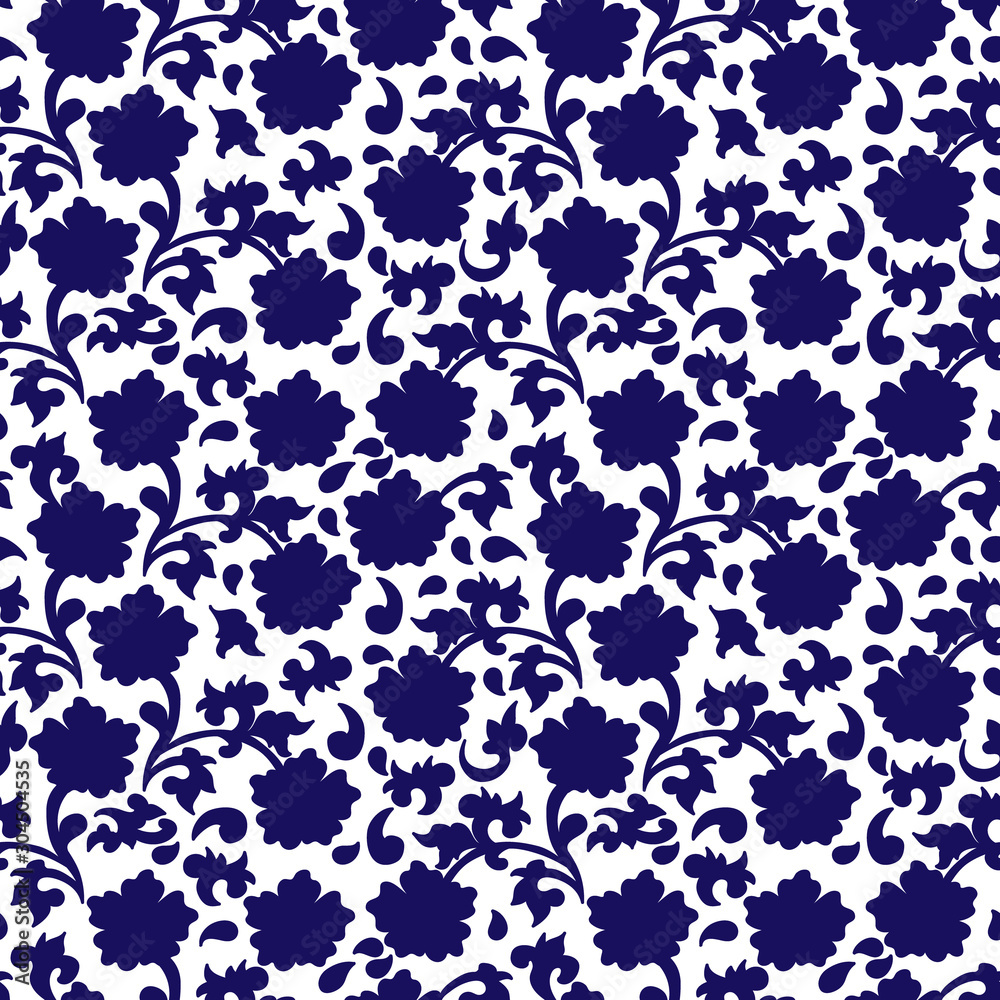 Blue and white porcelain of the flower pattern Stock Vector | Adobe Stock