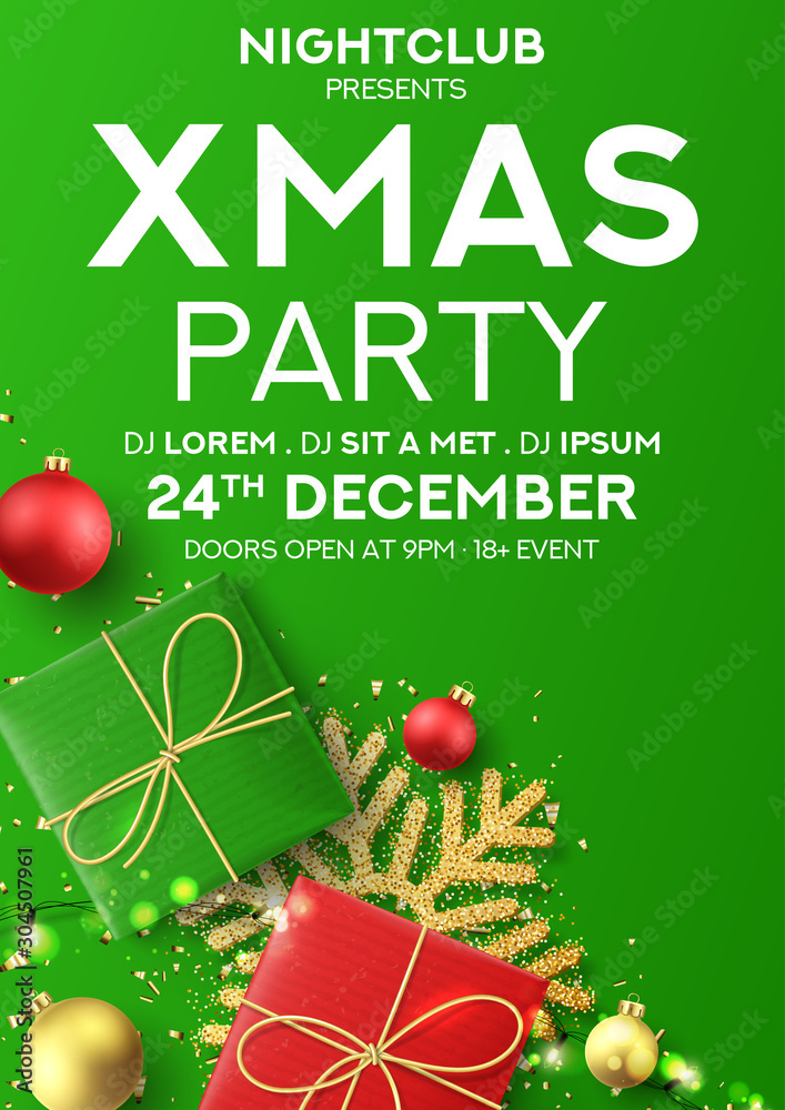 Vecteur Stock Xmas party poster template. Holiday background with ...