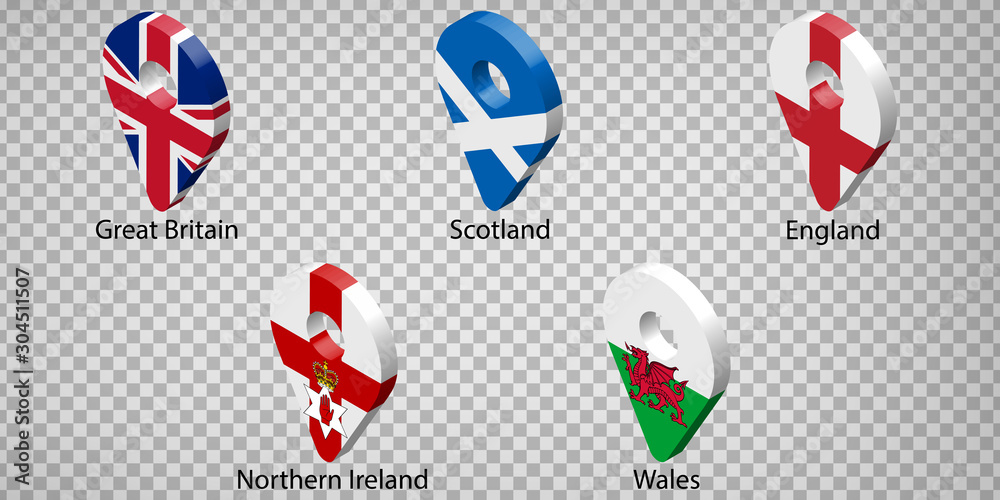 Set Flags of Great Britain, Scotland, Wales, England, Northern Ireland ...