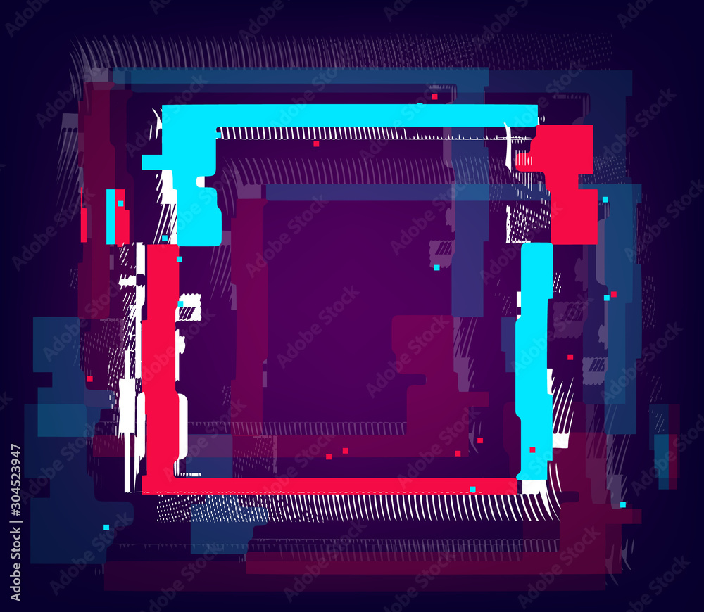 Glitch empty square frame. Distorted rectangle shape in neon colors ...