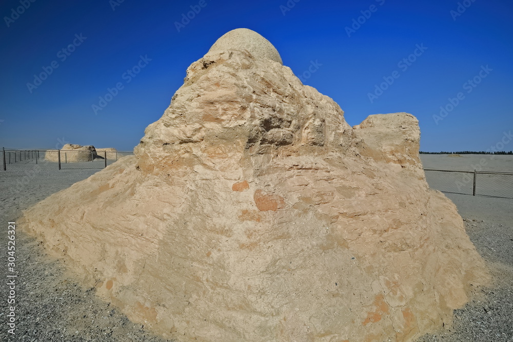 Domed Buddhist shrine enclosing stupa-M3 feature. Ancient town Miran ...