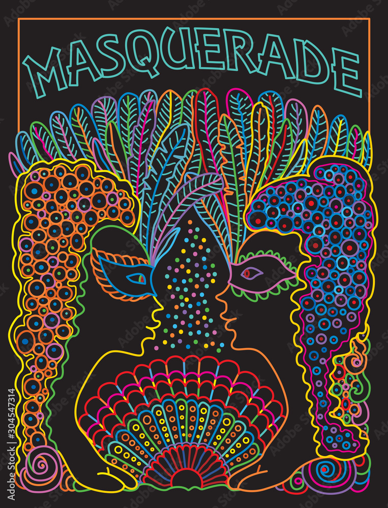 Vector abstract Masquerade drawing. Carnival Party invitation card ...