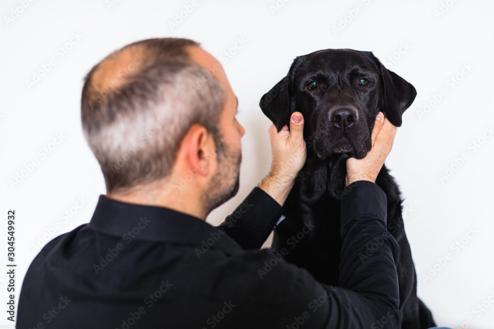 Black Labrador With Owner