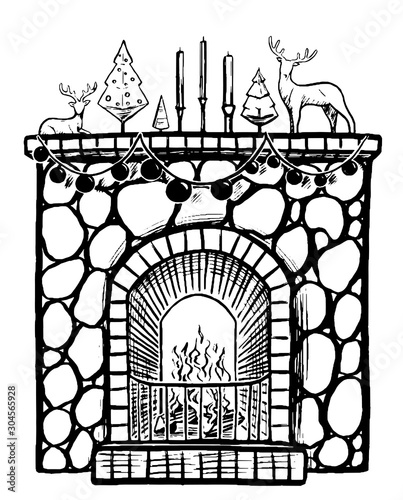 Christmas Fireplace Drawing