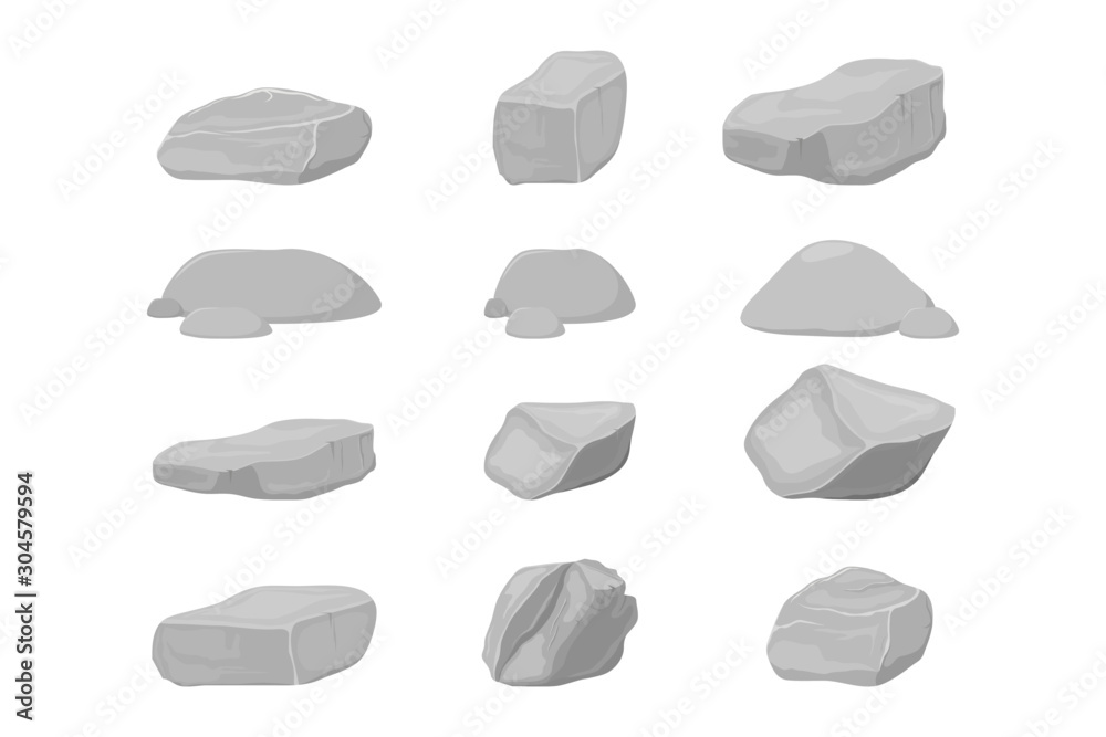 vector illustration of stone, stone elements isolated white background ...