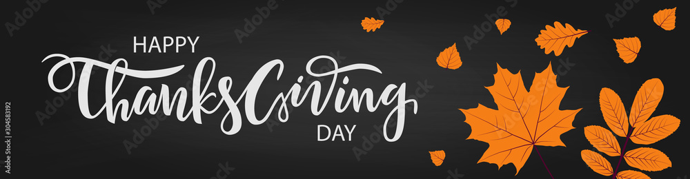 Hand drawn Happy Thanksgiving lettering typography banner. Celebration ...