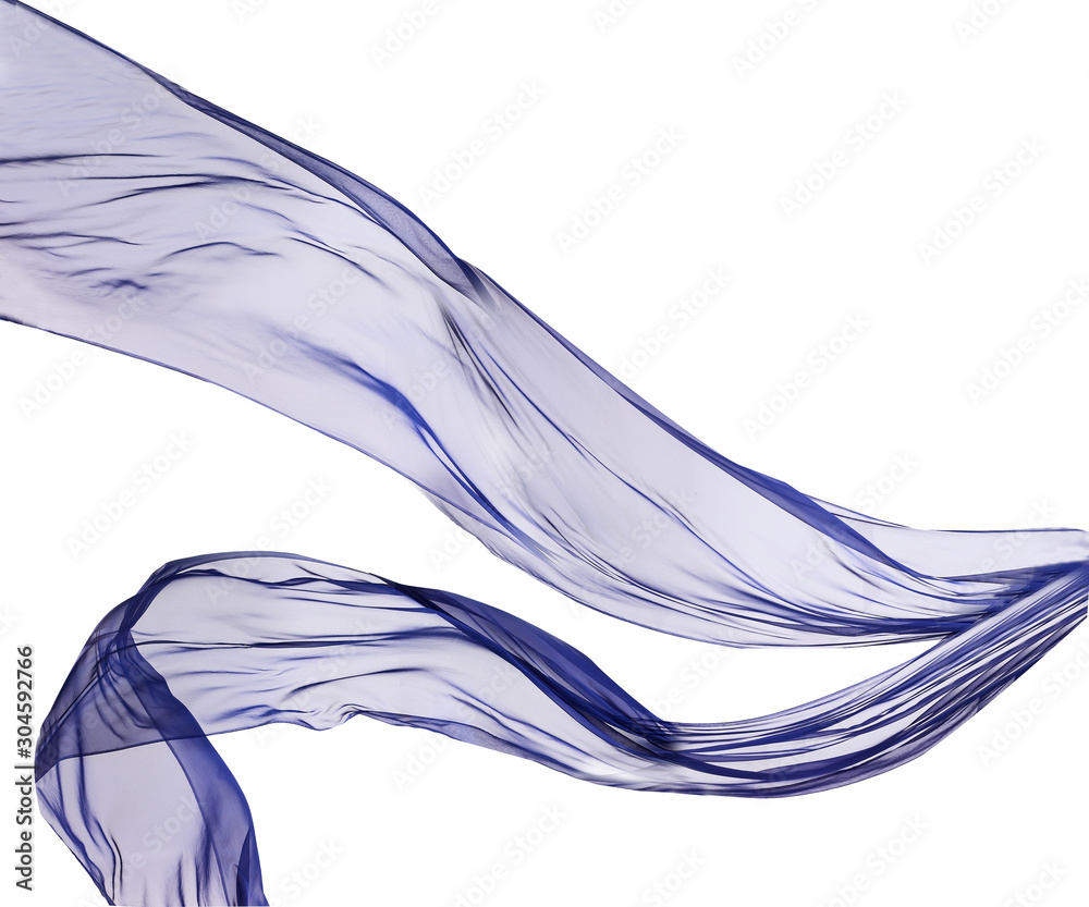 Blue fabric flying in the air, isolated on white background with ...