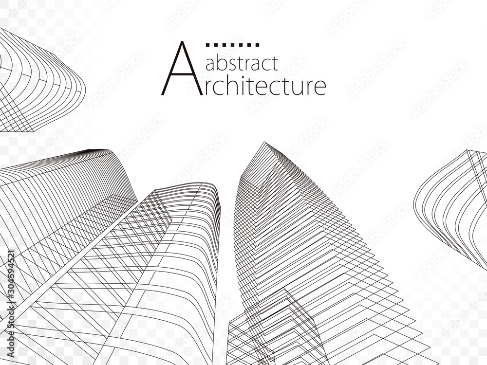 3D illustration linear drawing, architecture urban building design ...