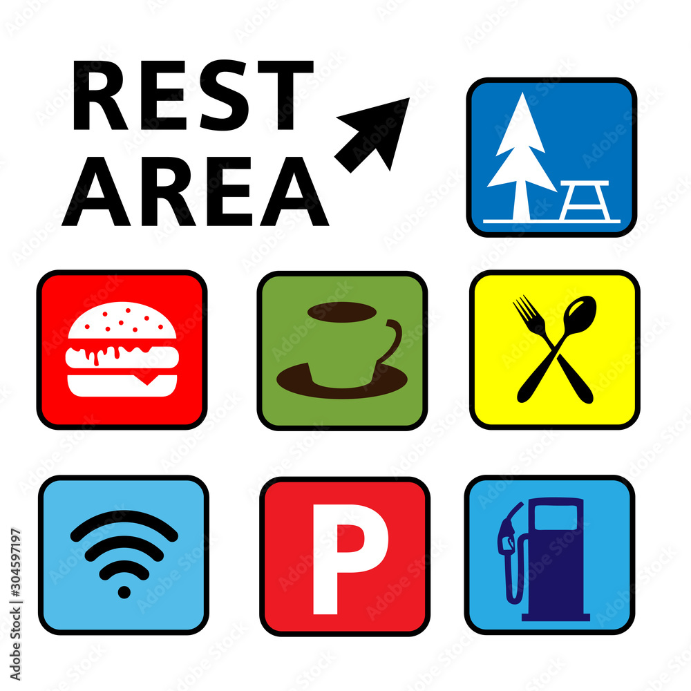 rest area sign vector illustration,Set of symbols for urban areas, Professional icon set in flat ...