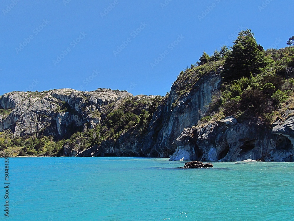 marble caves in Patagonia, General Carrera Lake, Chile. Beautiful ...