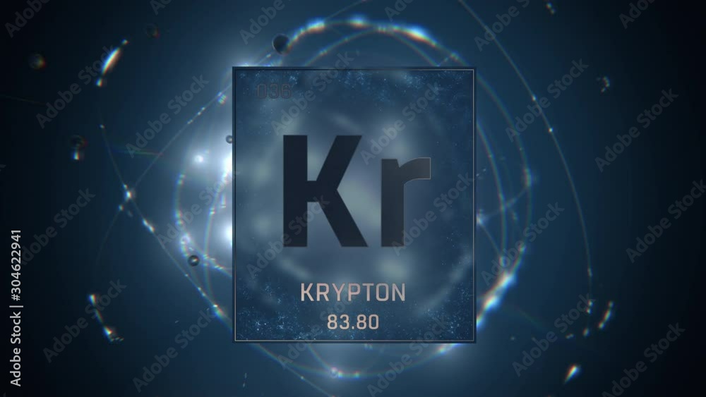 Krypton as Element 36 of the Periodic Table. Seamlessly looping 3D ...