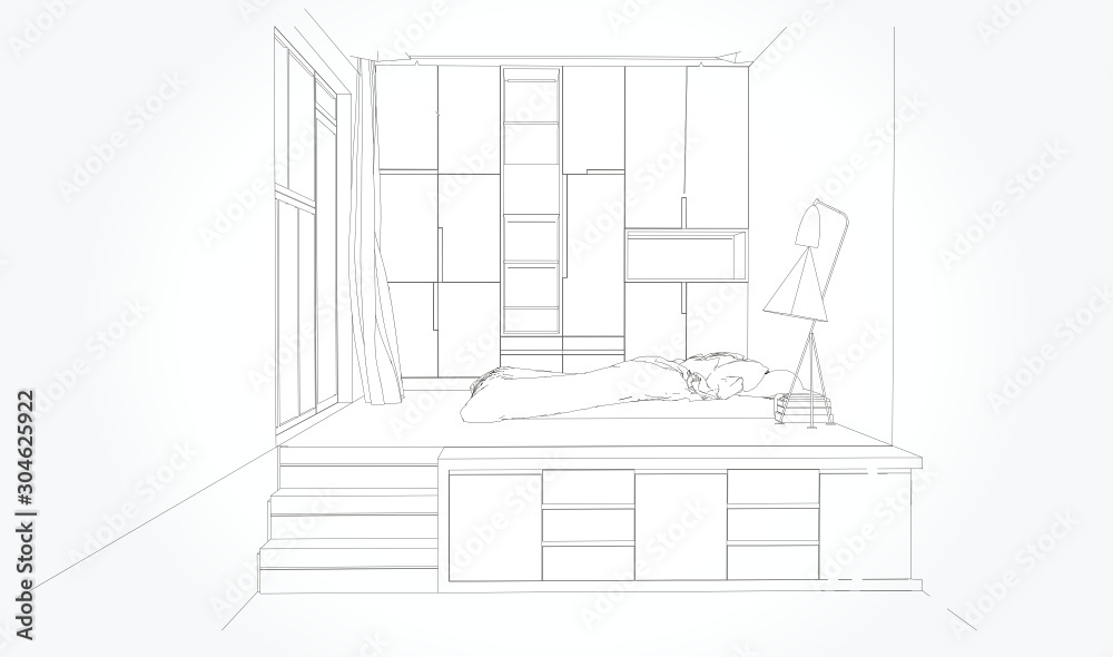 Linear sketch of an interior. Living room plan. Sketch Line sofa set ...
