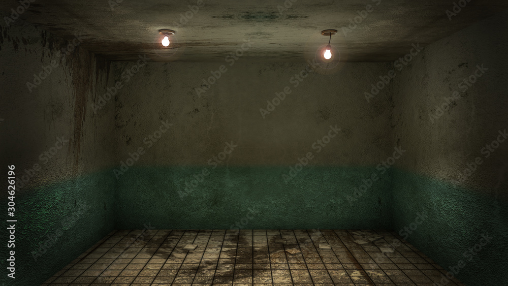 The interior design of horror and creepy damage empty room., 3D ...