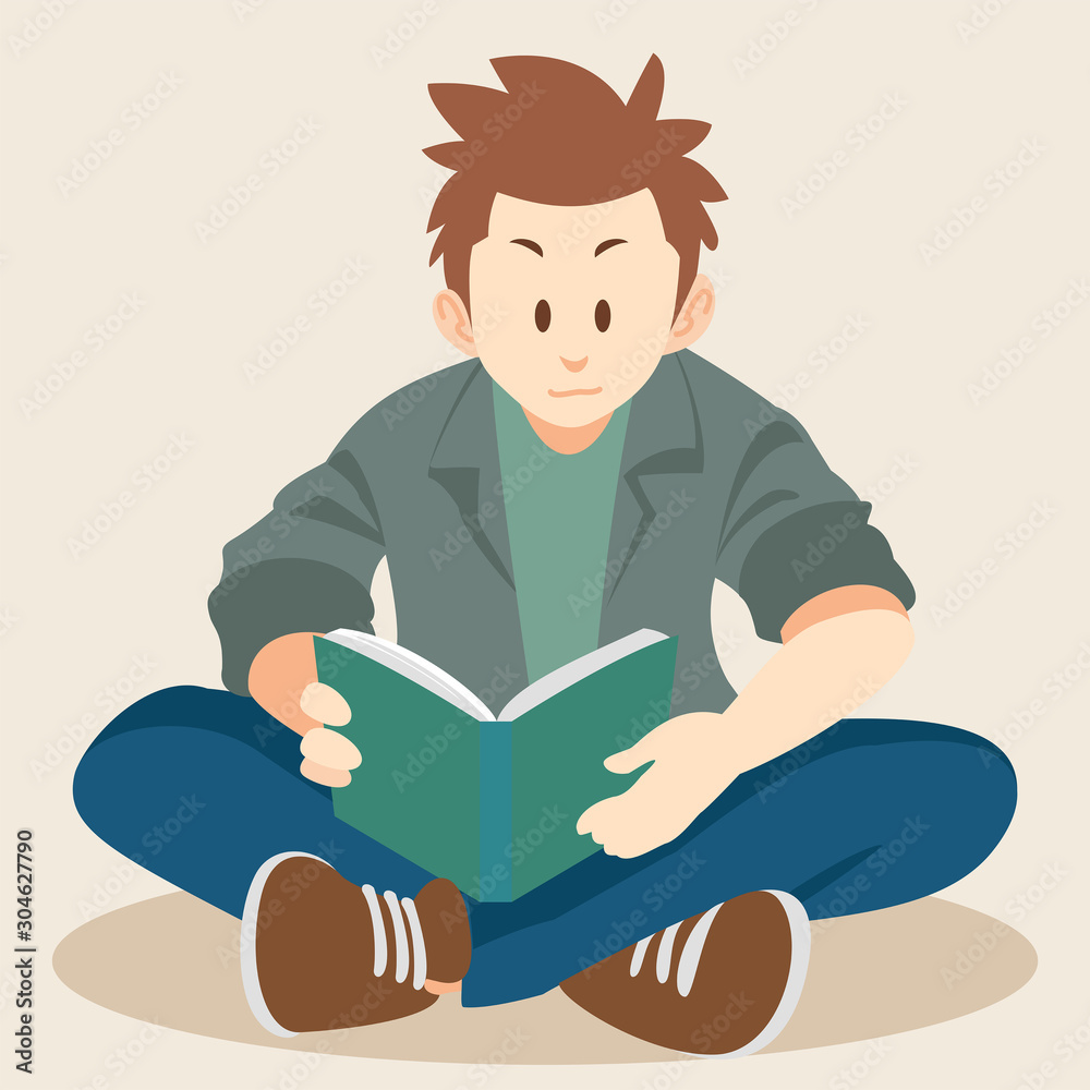 Cartoon Man Reading Book
