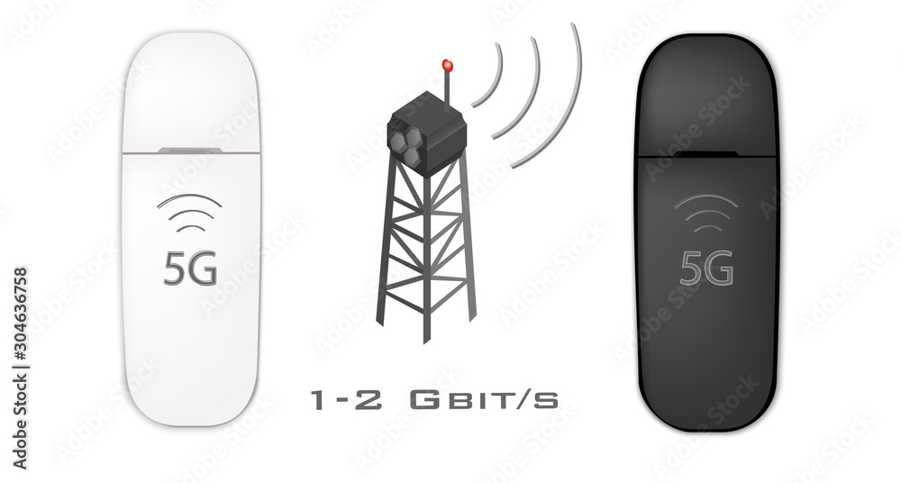 Set of 5G modem silhouettes. Outline or blanks. Radio tower. Сoncept of ...