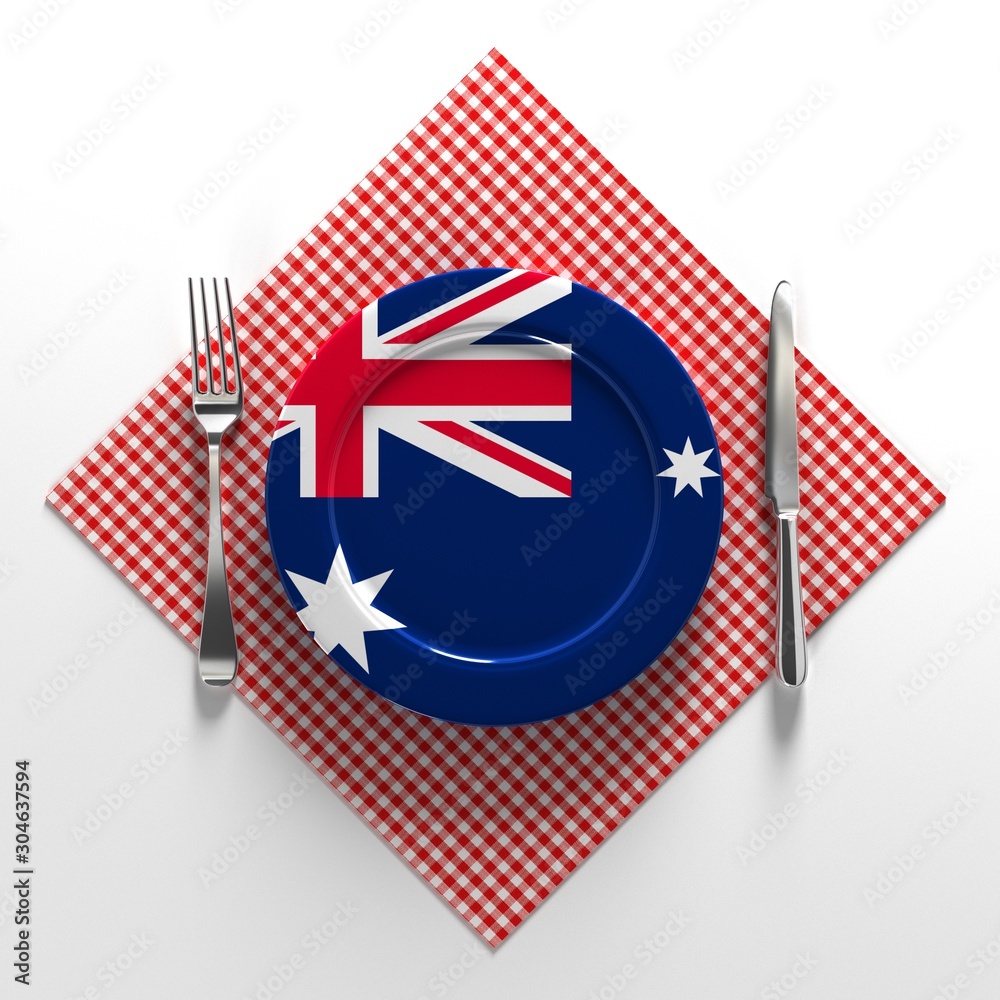 National dishes of Australia. Delicacies. Flag on a plate with food ...