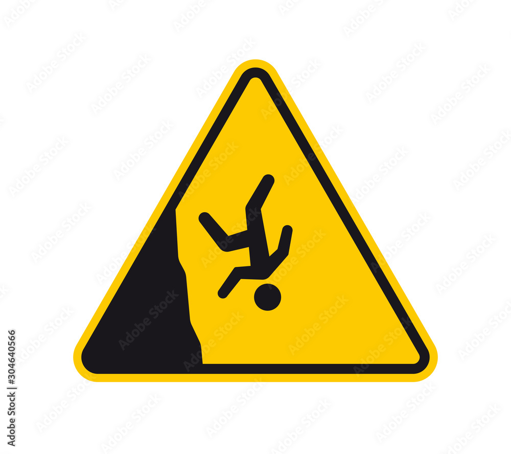 Vector yellow triangle sign - black silhouette figure falling from a ...
