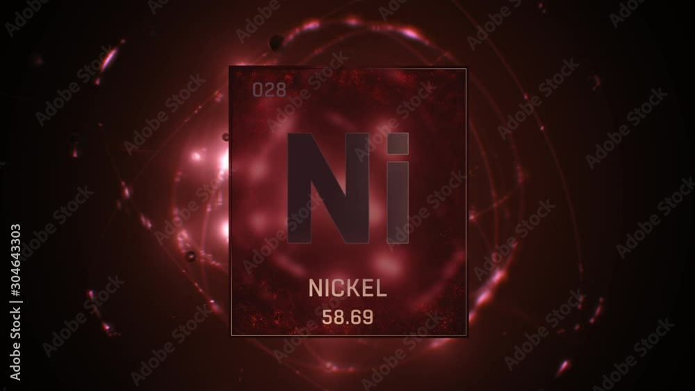 Nickel as Element 28 of the Periodic Table. Seamlessly looping 3D ...