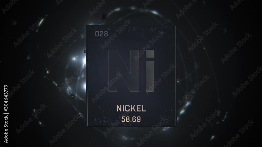 Nickel as Element 28 of the Periodic Table. Seamlessly looping 3D ...